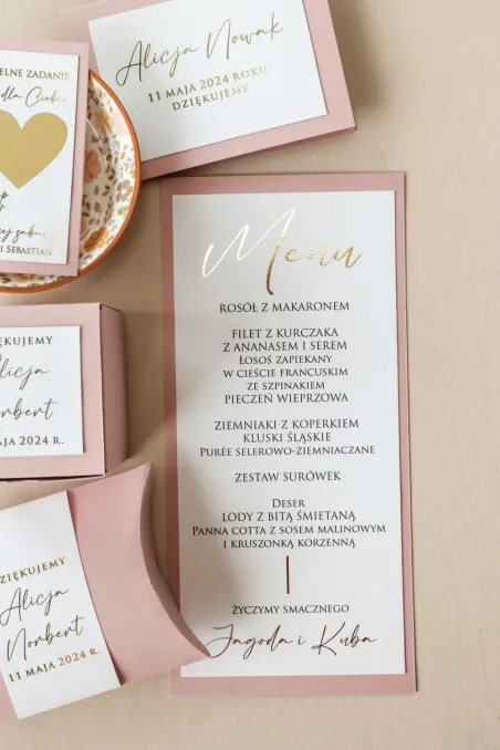 Eleganckie Menu Weselne Różowe Złocone | Avril nr 12