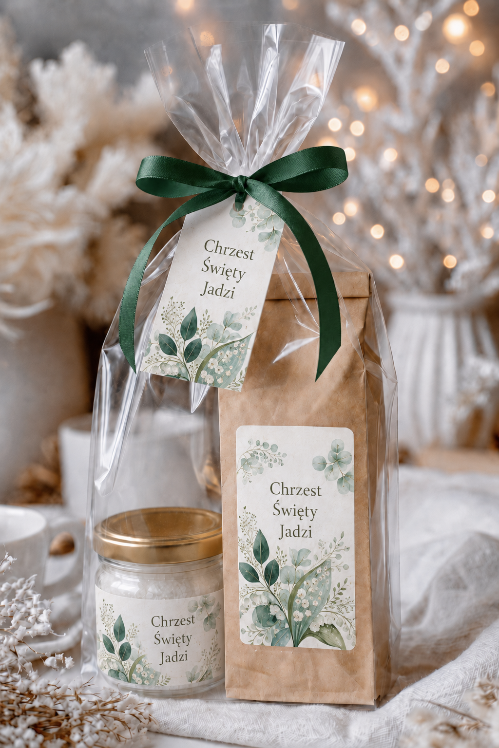 Cadeau invité baptême botanique – Thé et bougie | Amelia-Wedding